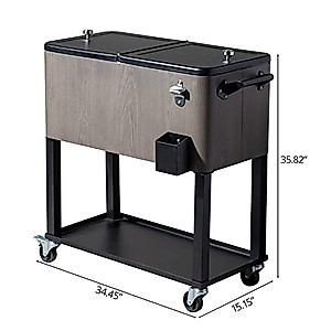 VINGLI 80 Quart Rolling Ice Chest on Wheels, Portable Patio Party Bar Drink Cooler Cart, with Shelf, Beverage Pool with Bottle Opener,Water Pipe (Grey)