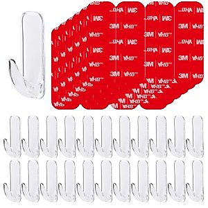 JulyWind Wall Hooks for Hanging Heavy Duty, Medium 22 Self Adhesive Wall Hooks with 26 Strips no Damage, Transparent Sticky Hooks for Key, Shower,Towel, Coat, Door, Hat