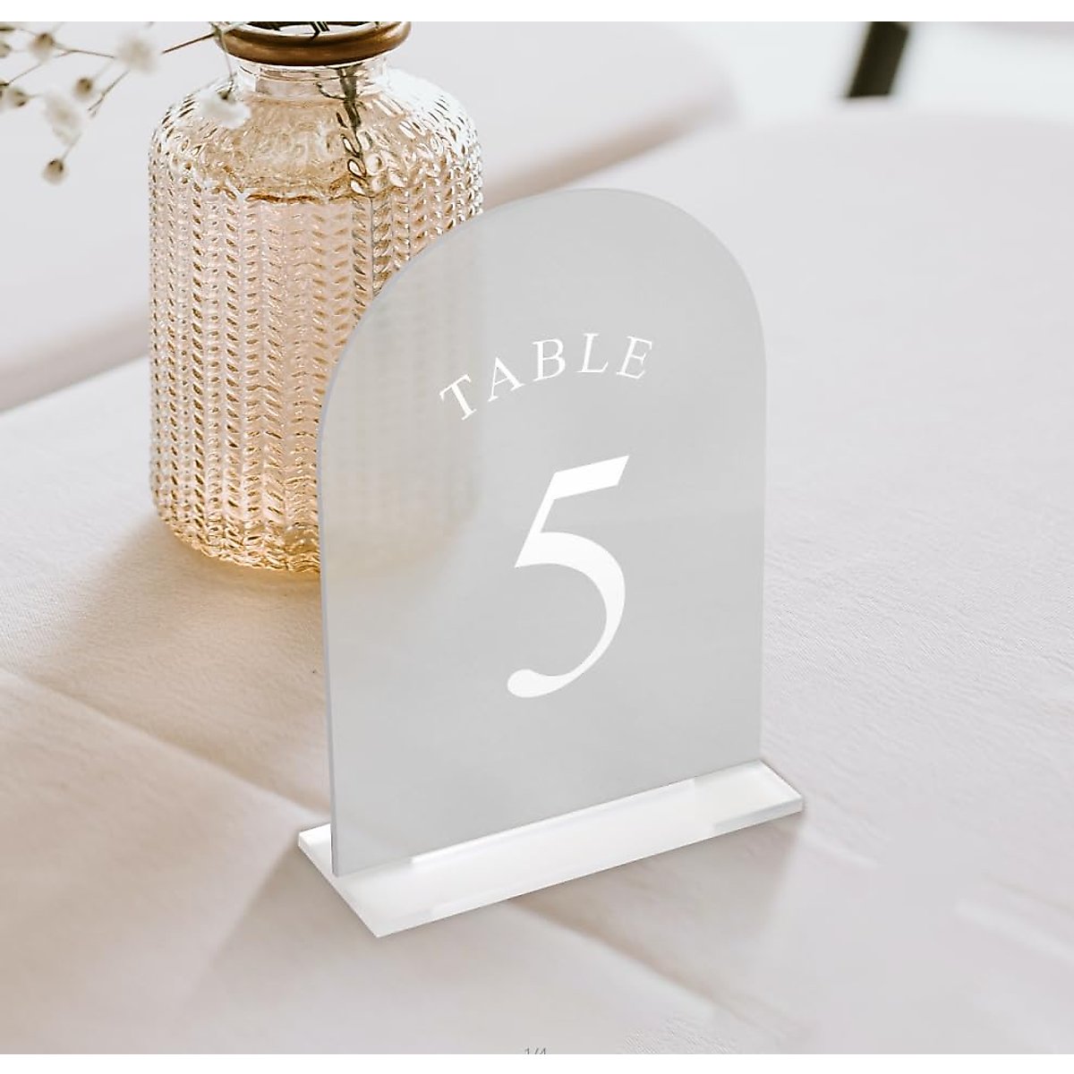 Yamesh Frosted Arch Table Numbers 1-10 White Printed for Wedding Reception Table Numbers with Stands Acrylic Table Numbers with Holders for Restaurant, Decoration, Party, Anniversary, Event(5x7 Inch)