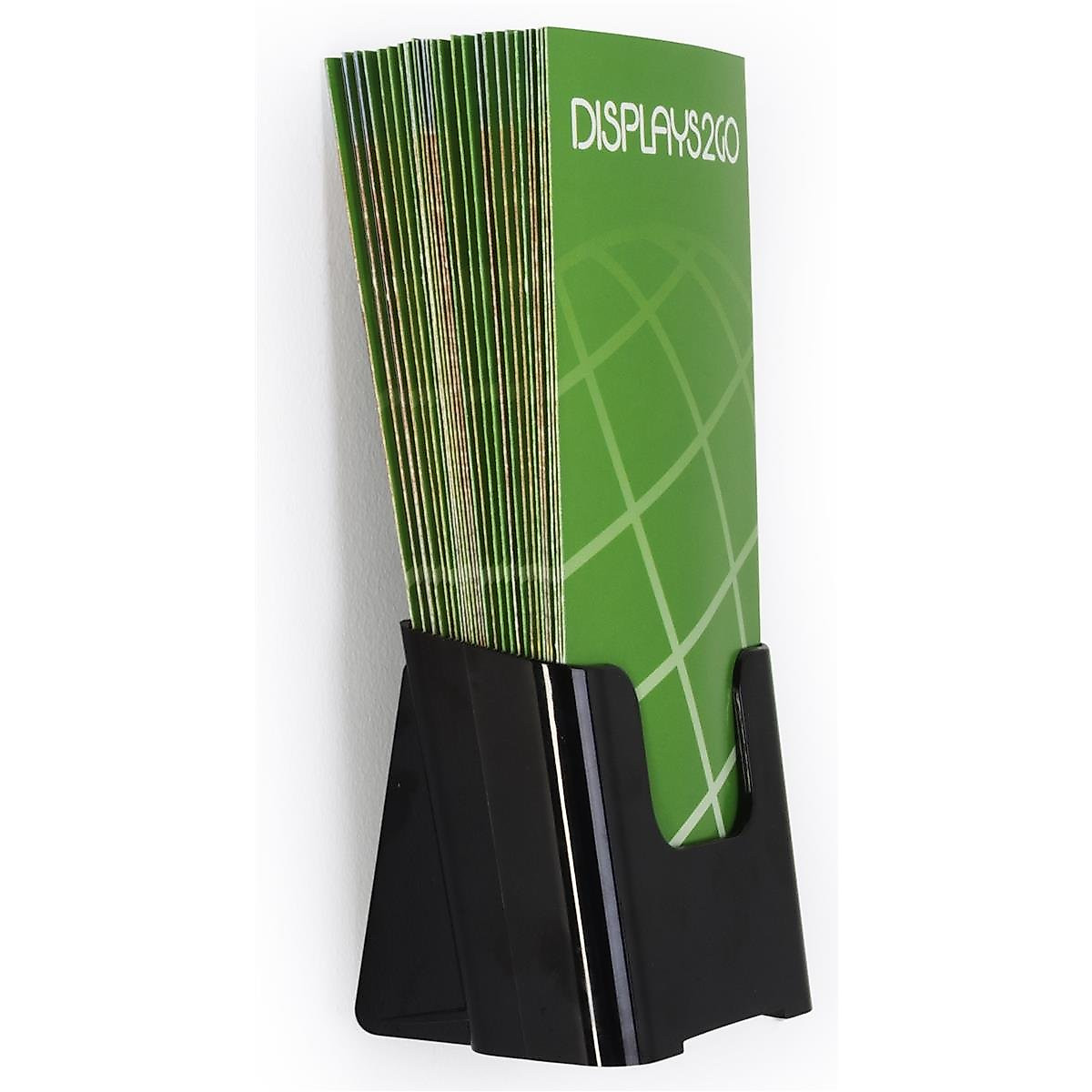 Displays2go Plastic Brochure Stand, Single Pocket, Counter or Wall Mount, Plastic – Black (LDTK40BLK)