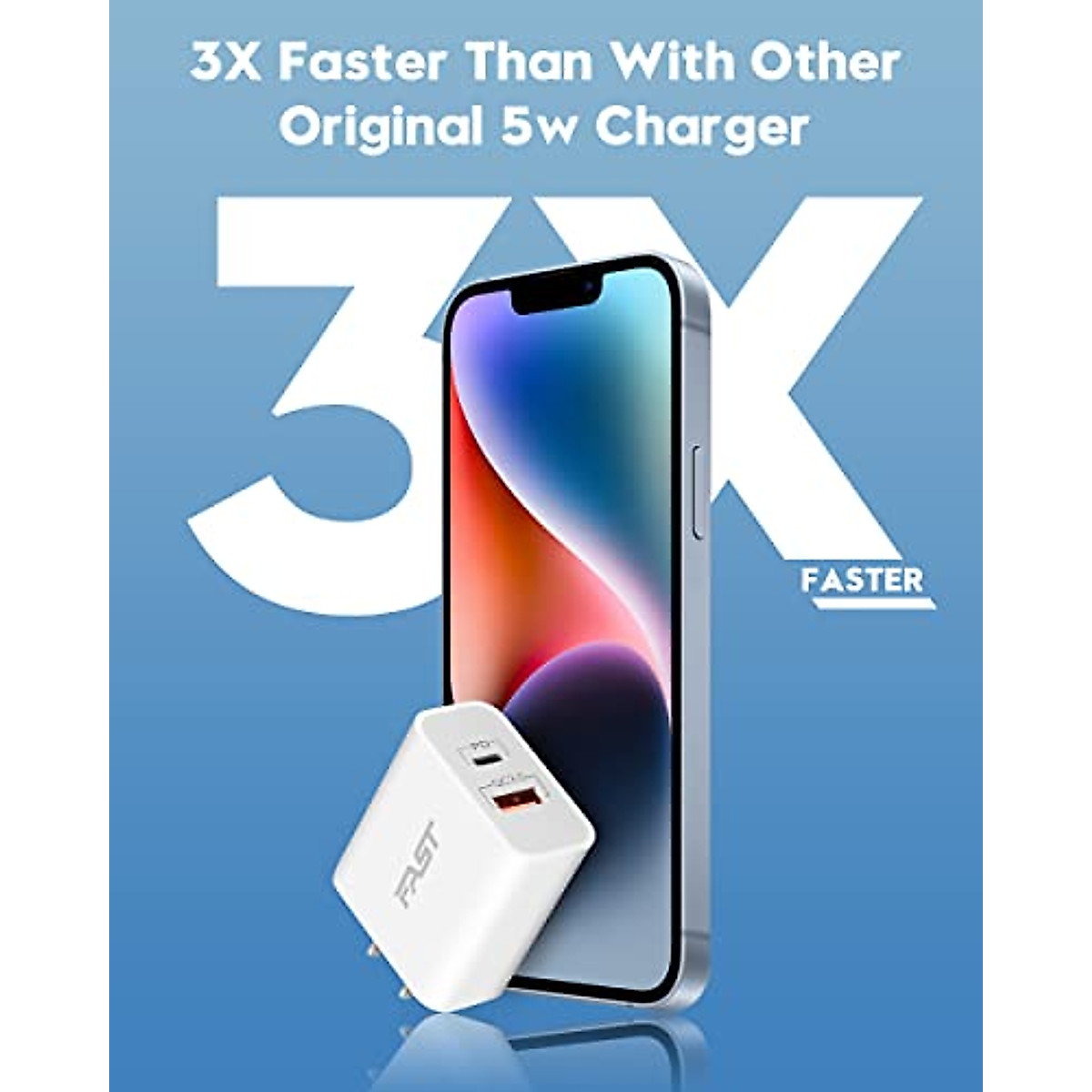 20W USB C Fast Charger, JUNVANG Dual Port PD Power Delivery + Quick Charger Wall Charger Block Plug for iPhone 14/14 Plus/14 Pro Max/13/12 Pro Max/Mini/11/XS/XR/X, iPad, AirPods, Samsung, LG (Pack-3)