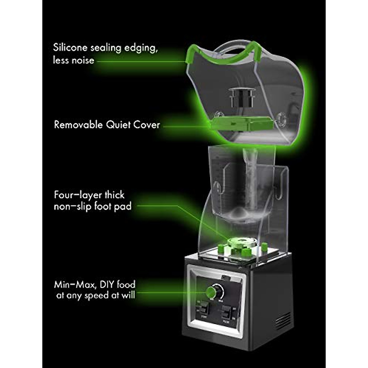 Wantjoin Professional Blender Commercial Soundproof Quiet blender Removable shield for Crushing ice,smoothie,puree,Blender for kitchen