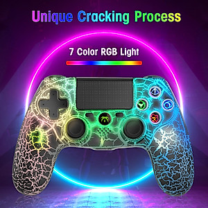 Wireless Controller for PS4, Wireless Remote Gamepad with Unique Cracked Design/Dual Vibration/6-Axis Motion Sensor/Audio Function, Game Controller Widely Compatible with PS4/PC/iOS(Black)