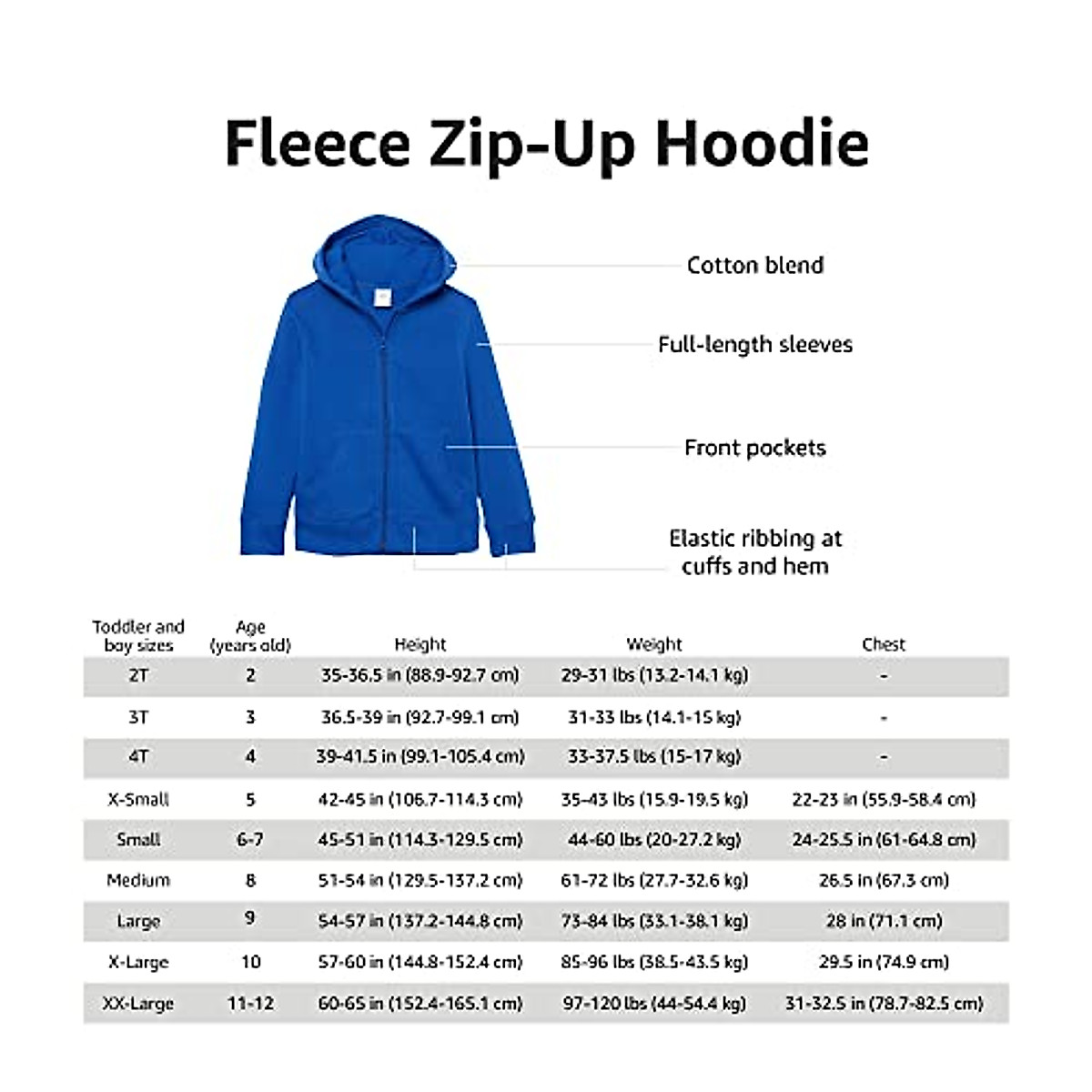 Amazon Essentials Boys' Fleece Zip-Up Hoodie Sweatshirt, Black, X-Small