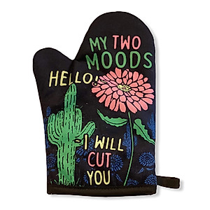 My Two Moods Hello I Will Cut You Funny Flower Cactus Graphic Novelty Kitchen Accessories Funny Graphic Kitchenwear Introvert Funny Sarcastic Novelty Black Oven Mitt