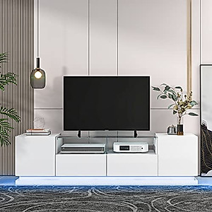 Harper & Bright Designs TV Stand with Tempered Glass, Modern High Gloss Entertainment Center for TVs Up to 70¡±, TV Cabinet with Storage and LED Color Changing Lights for Living Room, White
