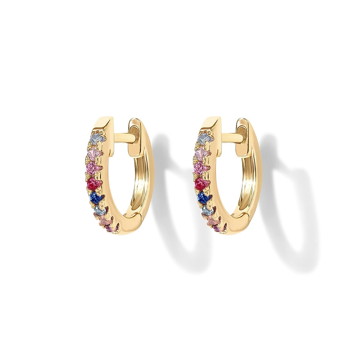 PAVOI 14K Gold Plated Sterling Silver Post Huggies | Cubic Zirconia Huggie Earrings for Women | Multi Colored Stones, Yellow Gold