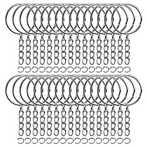 REEMTOO 50PCS Bulk Keychains Set, Split Keychains Rings with Chain 1 inch, Key Rings, Key Chain Rings, Keychains Ring Parts with Open Jump Ring and Connector.