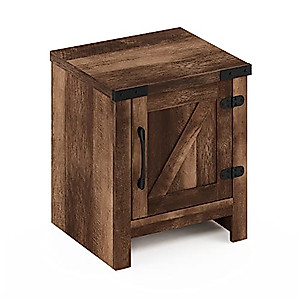 Furinno Jensen Farmhouse End Table with Barn Door for Bedroom, Living Room,Rustic Brown, pack of 1