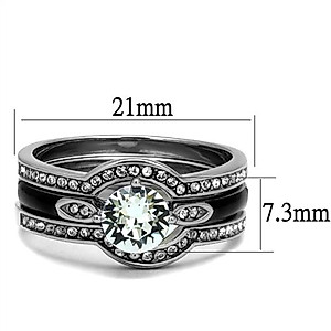 Marimor Jewelry His Hers 4 Piece Silver and Black Stainless Steel Wedding Engagement Ring Band Set Women's Size 10 Men's 08mm Size 10