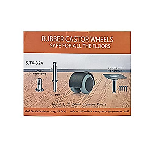 SYSanjang SYTX-324 2" (Set of 4) Floor Protector Rubber Caster Wheels (5/16 Inch Stem/Top Plate Mounting Options)
