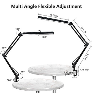 ODOM Desk Lamp, Swing Arm Desk Lamps with Clamp, 10 Brightness for Desk Light, Eye-Caring Desk Lamps for Home Office, Upgraded 12V Adapter with Memory Function