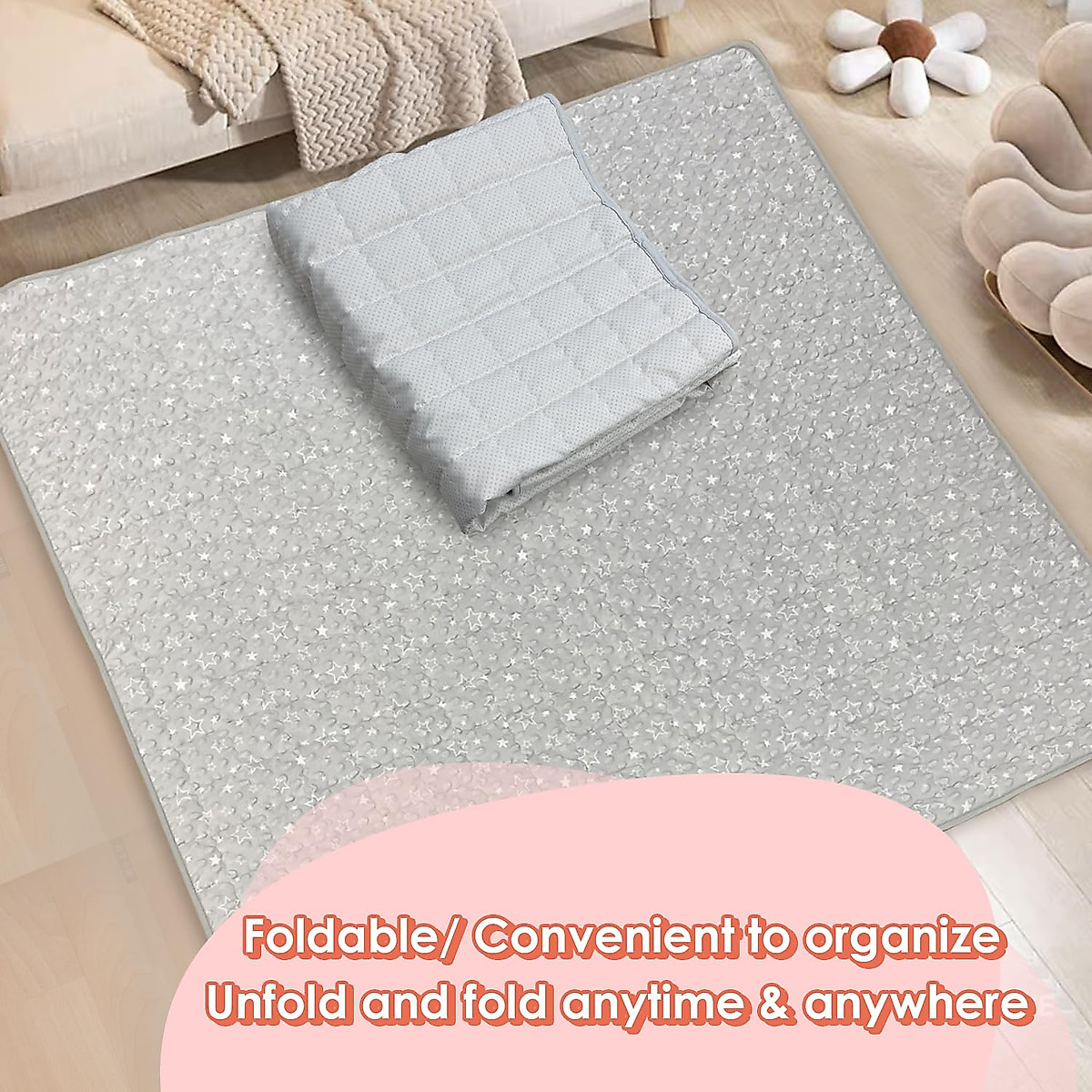 Baby Play Mats for Floor, Sensory Baby Playpen mat for Floor, Soft Tummy Time Play Mat, Non-Slip Cushioned Baby Playmats for Toddlers. Machine Washable and Foldable, 50 * 50 in