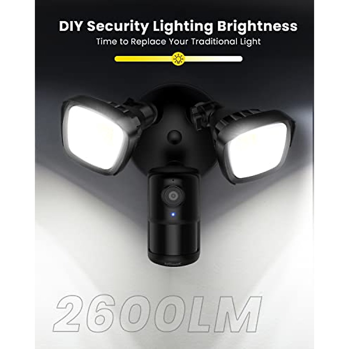 ieGeek Floodlight Camera Outdoor, 2K Wired Home Smart Security Cameras, 2.4G WiFi Flood Light Camera with Motion Sensor, Wiring 2600 Lumens Cam, Color Night Vision,Siren,2 Way Audio, Works with Alexa