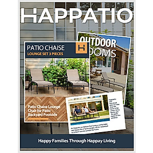 HAPPATIO Patio Chaise Lounge 3 Pieces,Patio Lounge Chair with Glass Coffee Table,Pool Lounge Chair with Breathable Textilene Fabric for Patio Backyard Poolside (Brown)