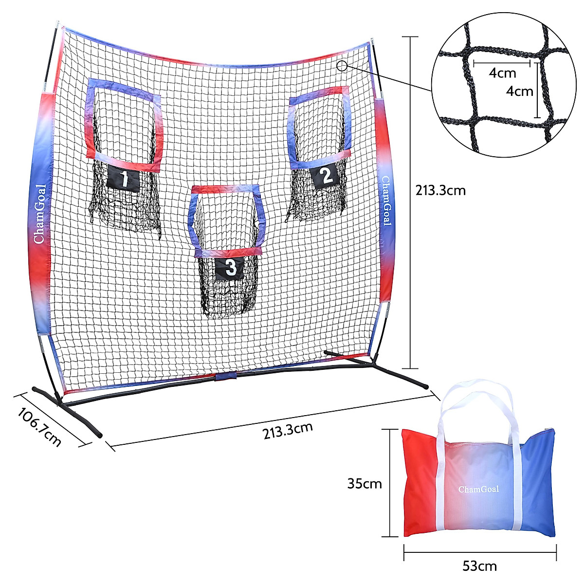 ChamGoal Football Trainer Throwing Net,7X7FT Football Throwing Net with 3 Targets Zone,Quarterback Training Equipment Includes Foldable Frame and Portable Carry Bag,Football Practice Net for Backyard