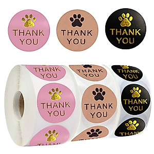 BLMHTWO 1500 Pieces Thank You Stickers for Packaging, Thank You Stickers Small Business Hot Stamping/Kraft Paper 1inch Cat Paw Party Gift Envelope Seals Birthday Gift Box
