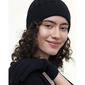 State Cashmere Jersey Knit Gloves with Ribbed Cuffs - Classic Design for Men & Women Made with 100% Pure Inner Mongolian Cashmere - Ultra Warm Winter Accessories - (Black, One Size)