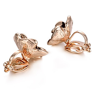 Yoursfs Black Clip On Earrings for Women 18K Gold Plated Rose Flower Earring Enamel Hypoallergenic Non Pierced