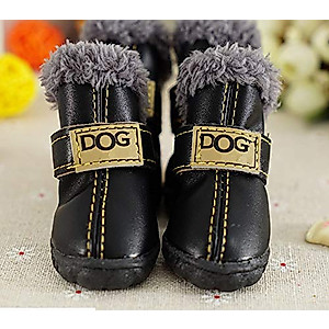 PIHAPPY Warm Winter Little Pet Dog Boots Skidproof Soft Snowman Anti-Slip Sole Paw Protectors Small Puppy Shoes 4PCS (S, Black)
