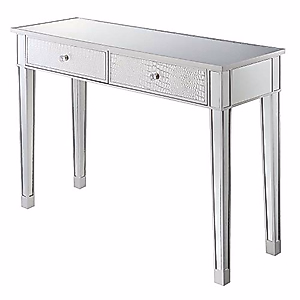 Convenience Concepts Vanity, Gold Coast Desk, Silver Faux Croc/Silver/Mirror