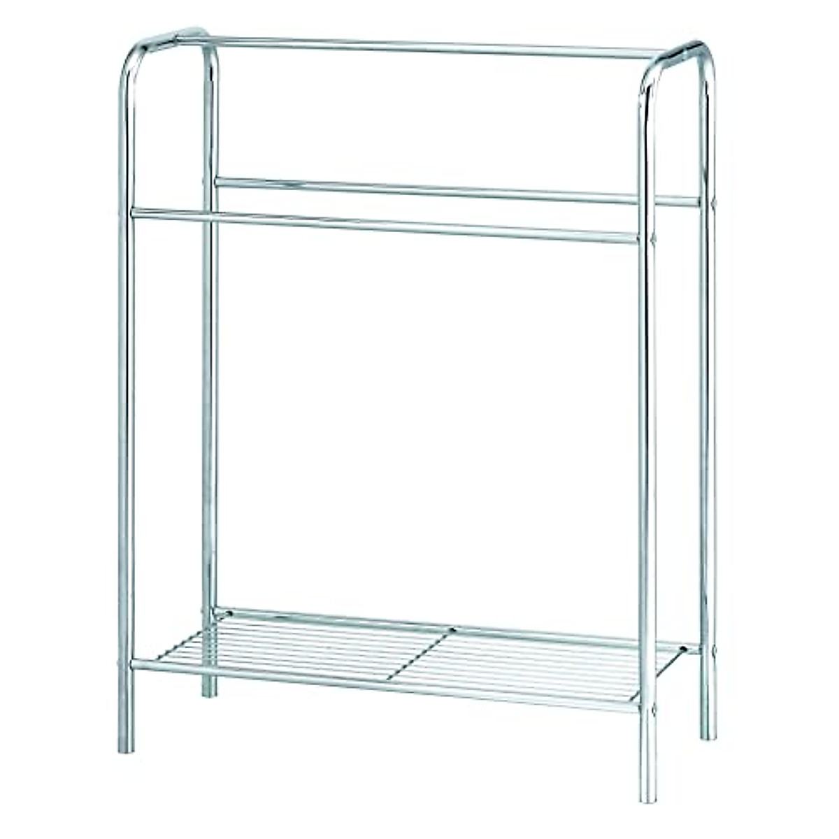 Freestanding Towel Rack, 3 Towel Bars and Shelf, Metal Towel Bar Stand, Silver-Tone Chrome Plated by Madison Home Products (MH11500)