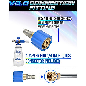 MJJC Foam Cannon S V3.0 (Thicker Snow Foam Technology) with 1/4 Inch Quick Connector for Pressure Washer, 34 oz Bottle