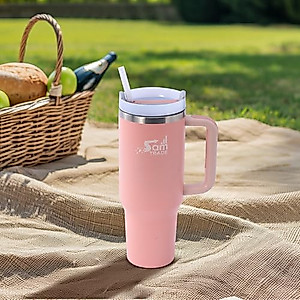 Samtrade Drinking Cup, Stainless Steel Insulated Tumbler with Handle (40oz) - 100% Leak-Proof Friendly Travel Mug, Soft Coral, YX-T40
