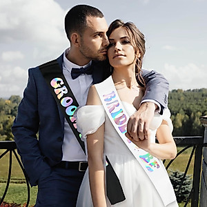 SKJIAYEE 2 Pcs Bride to Be Sash and Groom to Be Sash Kit, Glitter Iridescent Bachelorette & Bachelor Sash (Custom- Lengthened) for Wedding Bridal Shower Engagement Party Decorations, Ideas, Gifts.