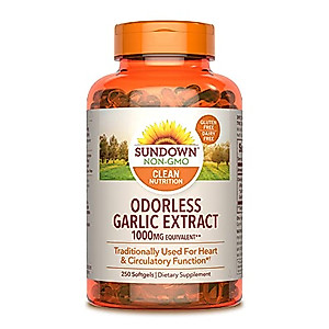 Sundown Odorless Garlic Supplement, 10 mg, Equivalent to 1000mg Garlic Bulb, 250 Softgels (Packaging May Vary)