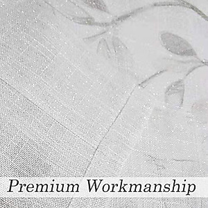 Central Park Leaf Floral Print Metallic Sheer Linen Window Curtain Panel for Rustic Living Room/Bedroom Sparkling Decorative 6 Grommets Top Drape Farmhouse Curtains,Gray Tan,40" x 95"x2, 2 PK