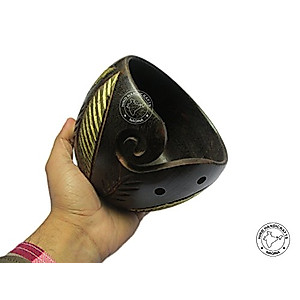 Hind Handicrafts Premium Solid Dark Handmade Crafted Wooden Portable Antique Yarn Storage Bowl - Holder for Knitting Crochet Hook Accessories (6" x 6" x 4", Antique - Golden Leaf)