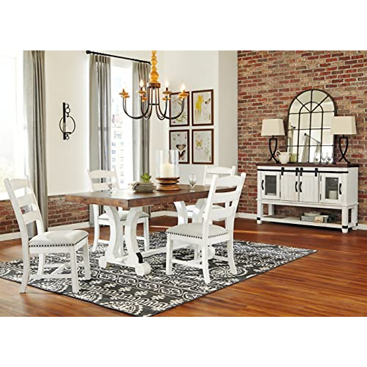 Signature Design by Ashley Valebeck Farmhouse Rectangular Extension Dining Table, Fits up to 8, White & Brown