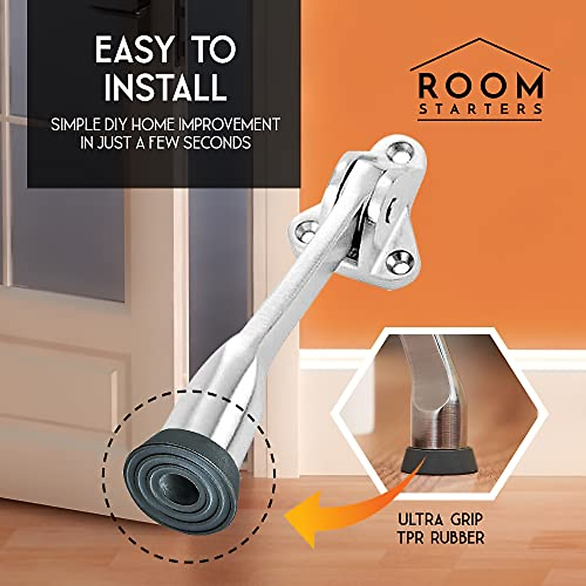 Kick Down Door Stop Ultra Grip Rubber Replacement Tip 10 Pack with Screw by ROOM STARTERS Style 1 (Black, 10 Pack)