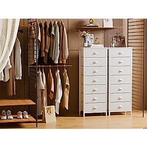 Furnulem White Tall Dresser for Bedroom with 7 Drawers, Vertical Chest of Drawers in Closet, End Table, Nightstand Storage Tower Unit Organizer with Fabric Bins for Dorm,Living Room,Entryway,Hallyway