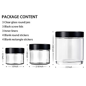 Small Glass Containers with Lids, Tecohouse 4 oz, 2 oz and 1 oz Clear Glass Jars with Lids & Inner Liners, Mini Travel Toiletries Container for Slime, Makeup, Cream, Lotion, Cosmetic - 3 pack