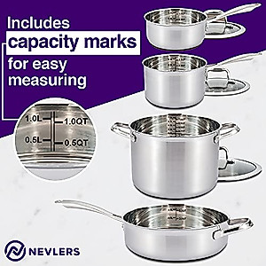 Nevlers 10 Piece Multi-Clad Tri-Ply 18/8 Stainless Steel Cookware Set - Pots and Pans Set - Makes for a Great Cooking Set for Your Kitchen - It is Dishwasher Safe Too!