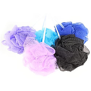 Pack of 5 Individually Wrapped Bath Shower Sponge Loofahs Mesh Pouf Ball Scrubber Assorted Colors (1)
