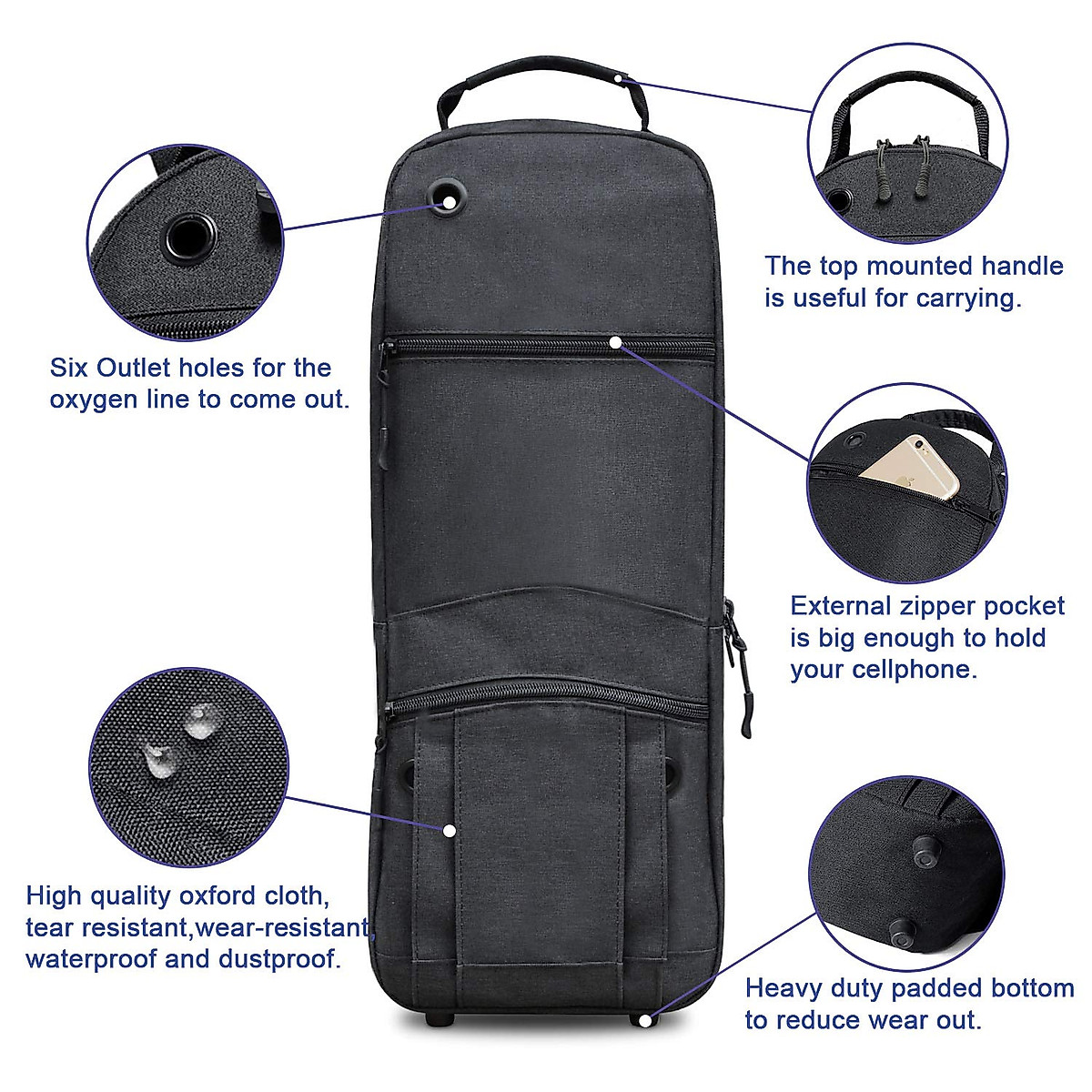 Healvaluefit Oxygen Tank Backpack O2 Cylinder Carrying Holder Bag for Tank D/M-15, JD/M-22 (Black)