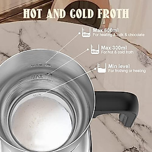 Milk Frother Electric, JoooDeee Automatic Milk Frother 600ml Removable 6 in 1 Dishwasher Safe Milk Container, Quiet, 500W, Stainless Steel