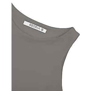 REORIA Women's Sexy Sleeveless High Neck Racerback Cropped Tank Tops Cute Teen Girls Halter Neck Crop Tops Vest Deep Grey Small