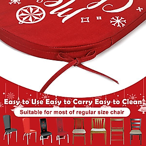Barydat 4 Pcs Christmas Chair Cushions with Ties for Dining Chairs 16''x16'' Memory Foam Snowflake Xmas Tree Pattern Chair Pad Non Slip Seat Cushion with Washable Cover for Home Kitchen Office Holiday