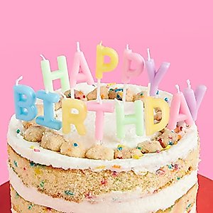 xo, Fetti Happy Birthday Pastel Candle Set | Birthday Party Decorations, Rainbow Cake Decorating Supplies, Cake Topper