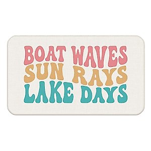 Udinaz 70s Retro Lake Door Mat - Lake Welcome Mats Outdoor Entrance, Lake House Decor for The Home, Lake Door Mats Outdoor Entrance, Boat Waves Lake Days Indoor Outdoor Door Mat, 17x30 Inches