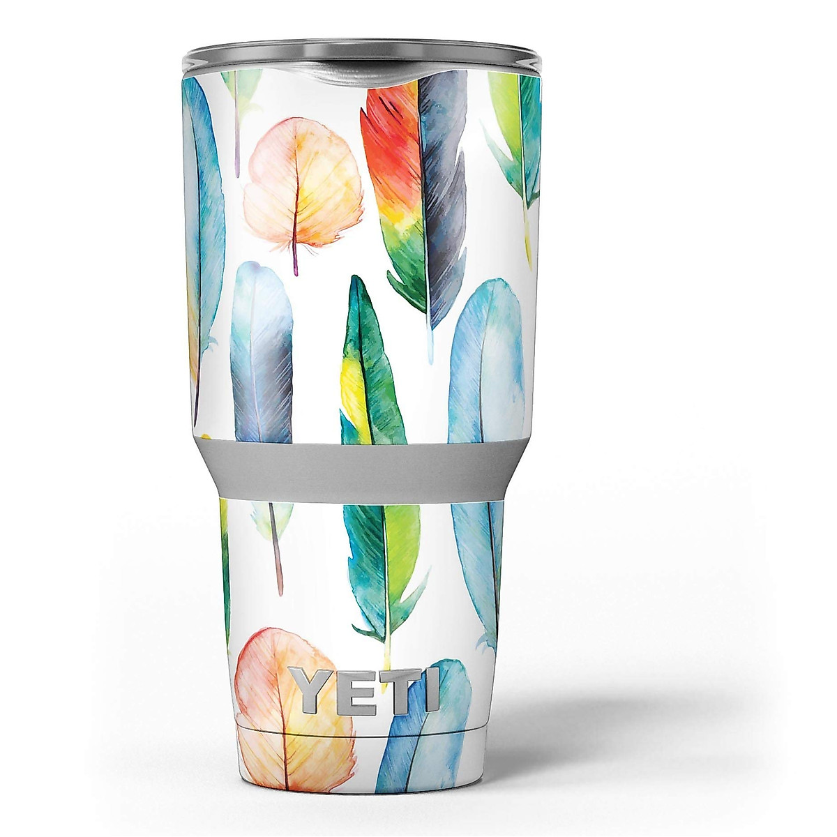 Design Skinz Bright Water Color Painted Feather - Skin Decal Vinyl Wrap Kit Compatible with The Yeti Rambler Cooler Tumbler Cups