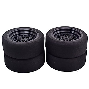 Shaluoman 4Pcs 1/10 On-Road Foam Tires& 2080-3mm Wheel Rims 12mm Hex for HSP HPI RC Racing Car Toy, Black