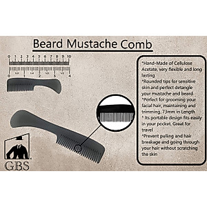 G.B.S Beard and Mustache Comb, Saw-Cut, Polished Pocket-Sized Comb 3 Inches, Black