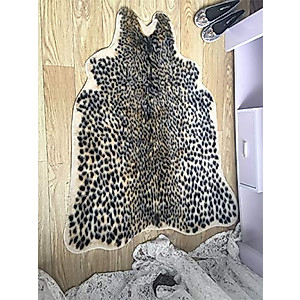 Leopard Print Rug Faux Fur Cheetah Rug Cowhide Animal Skin Mat Carpet for Office, Livingroom, Bedroom Non-Slip Home Decor 40x37Inch/ 3.2x3.1Ft
