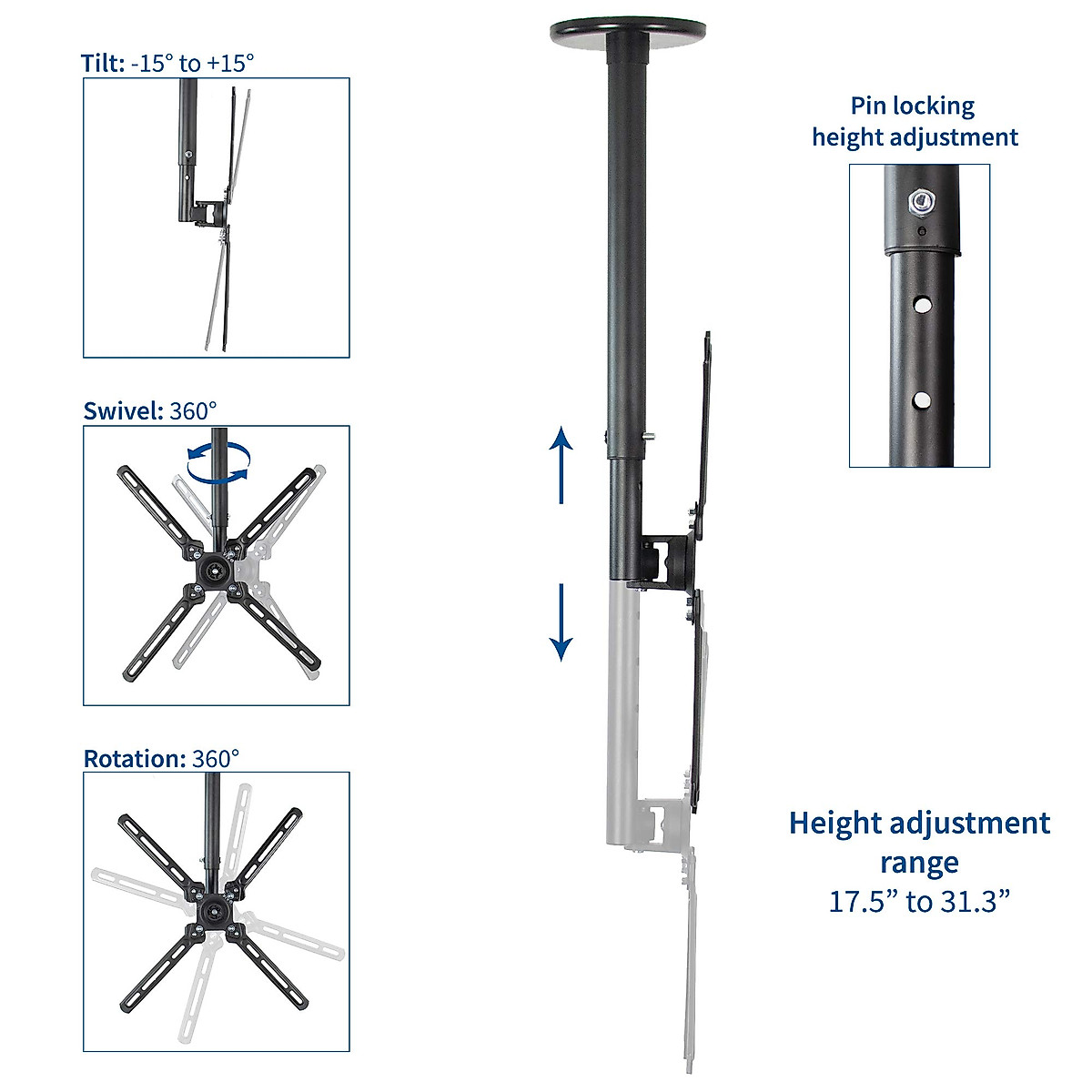 VIVO Manual Flat Ceiling TV Mount for 23 to 55 inch Screens with Universal Sound Bar Bracket, TV and Soundbar Mount Combo, Mount-KIT-VCSB2