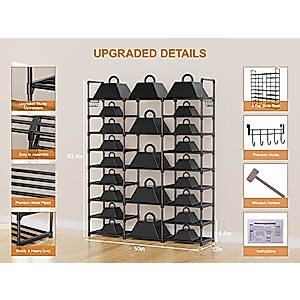 9 Tier Shoe Rack for Closet | Metal Shoe Shelf | Black Vertical Versatile Garage Entryway Tall Storage Organizer for 40-60 Pairs of Shoes and Boots | Large Capacity Sturdy Save Space Easy to Assemble